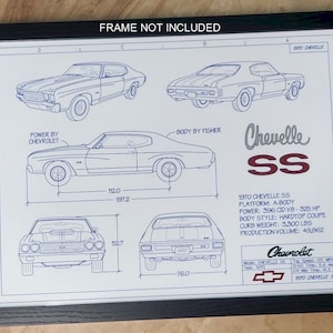 1970 Chevelle SS "blueprint Drawing" Unframed Color Poster Print - Etsy