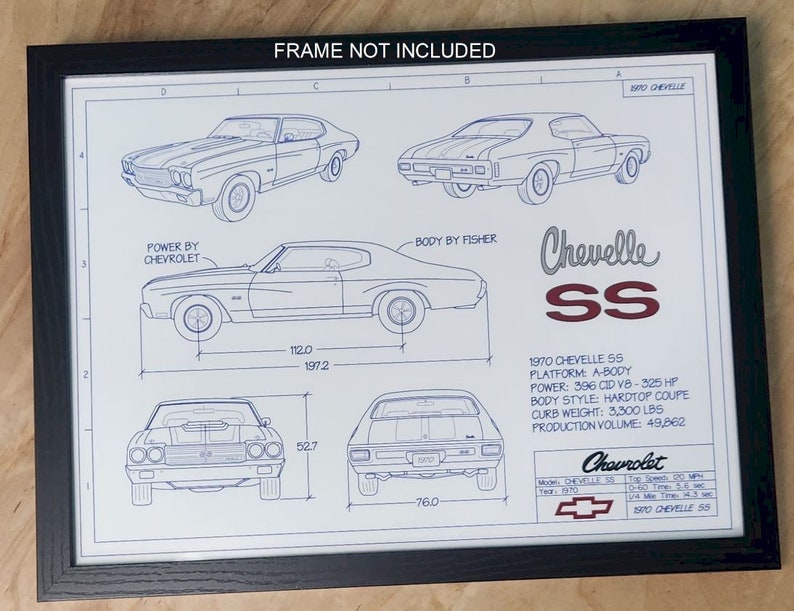 1970 Chevelle SS "blueprint Drawing" Unframed Color Poster Print - Etsy