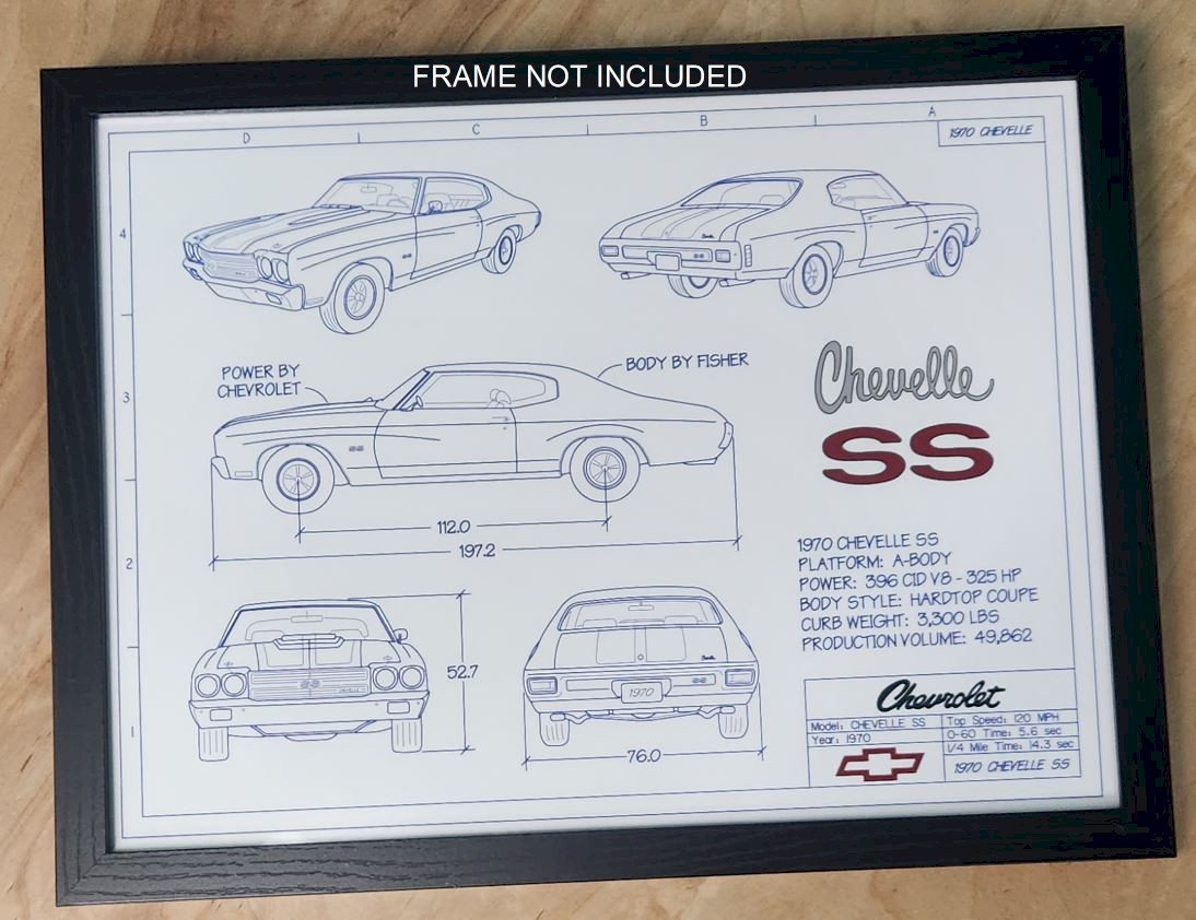 1970 Chevelle SS "blueprint Drawing" Unframed Color Poster Print - Etsy