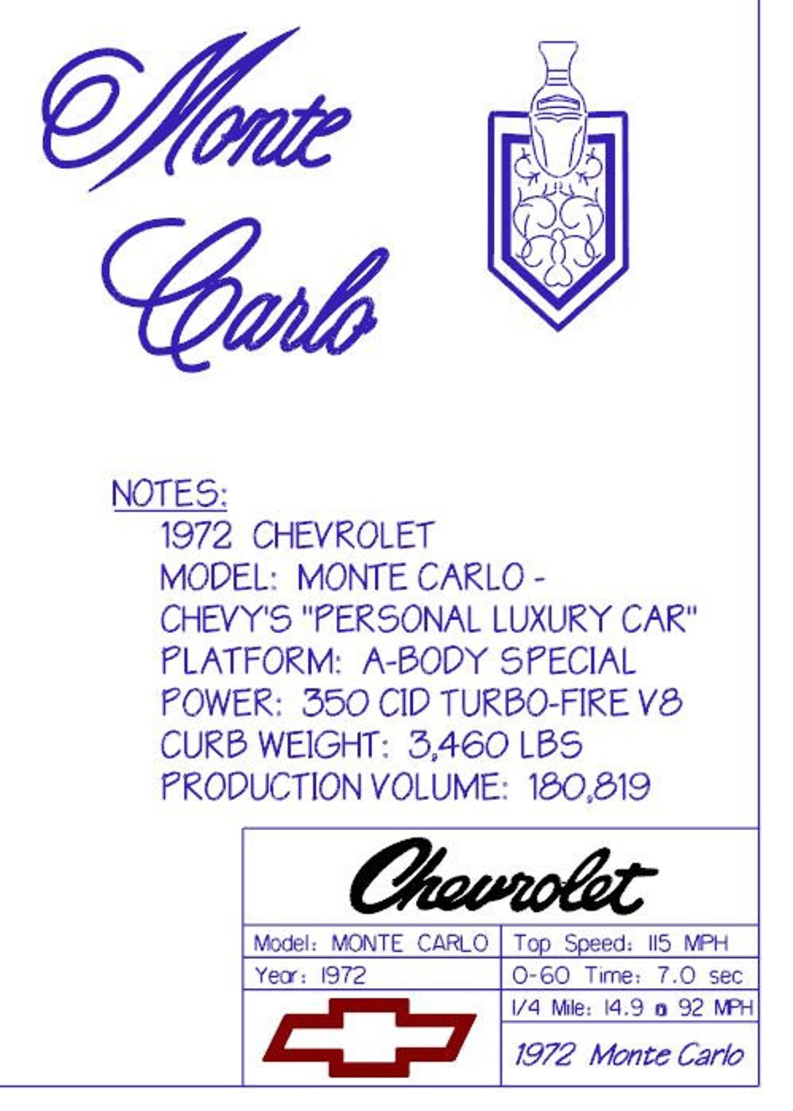 1972 Monte Carlo "blueprint Drawing" Unframed Color Poster Print - Etsy