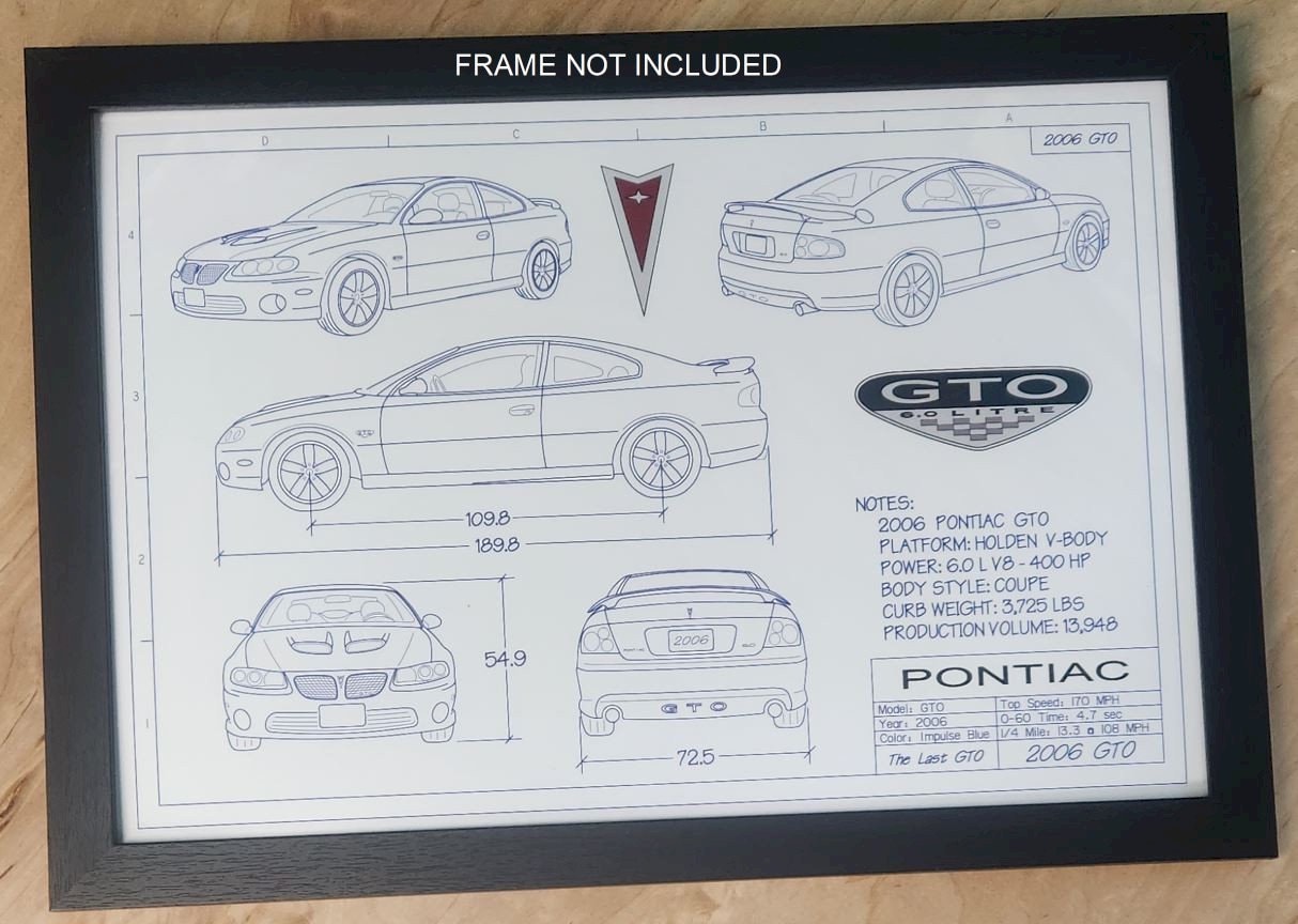 2006 Pontiac GTO "blueprint Drawing" Unframed Color Poster Print - Etsy