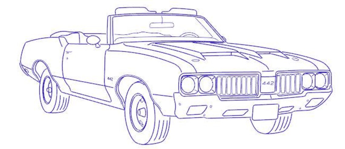 1970 Olds 442 Convertible "blueprint Drawing" Unframed Color Poster ...