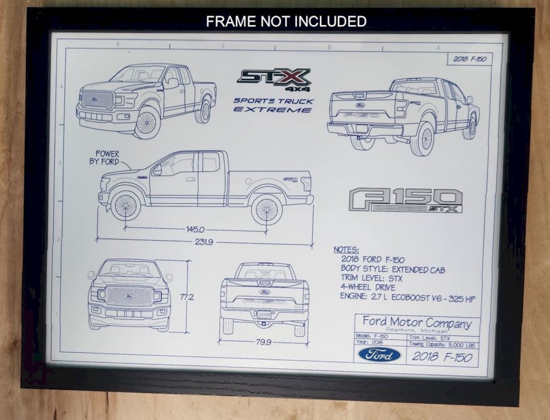 2018 Ford F-150 STX "blueprint Drawing" Unframed Color Poster Print - Etsy