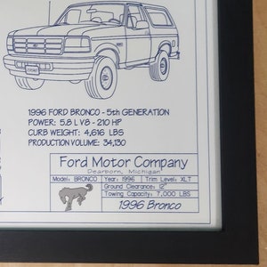 1987-1996 Ford Bronco "blueprint Drawing" Unframed Color Poster Print ...
