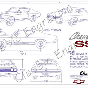 1968 Chevelle SS "blueprint Drawing" Unframed Color Poster Print - Etsy