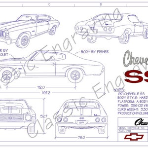 1971 Chevelle SS "blueprint Drawing" Unframed Color Poster Print - Etsy