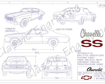 1968 Chevelle SS blueprint Drawing Unframed Color Poster Print - Etsy