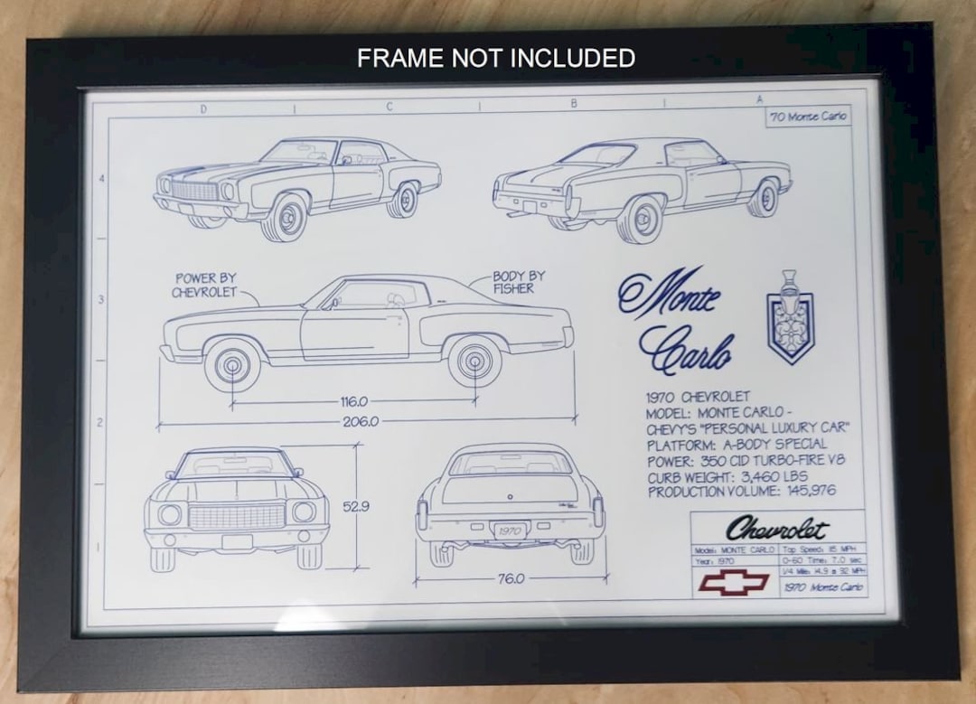 1970 Monte Carlo "blueprint Drawing" Unframed Color Poster Print - Etsy