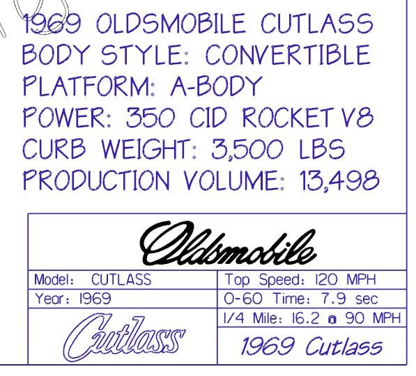 1969 Olds Cutlass Convertible "blueprint Drawing" Unframed Color Poster ...