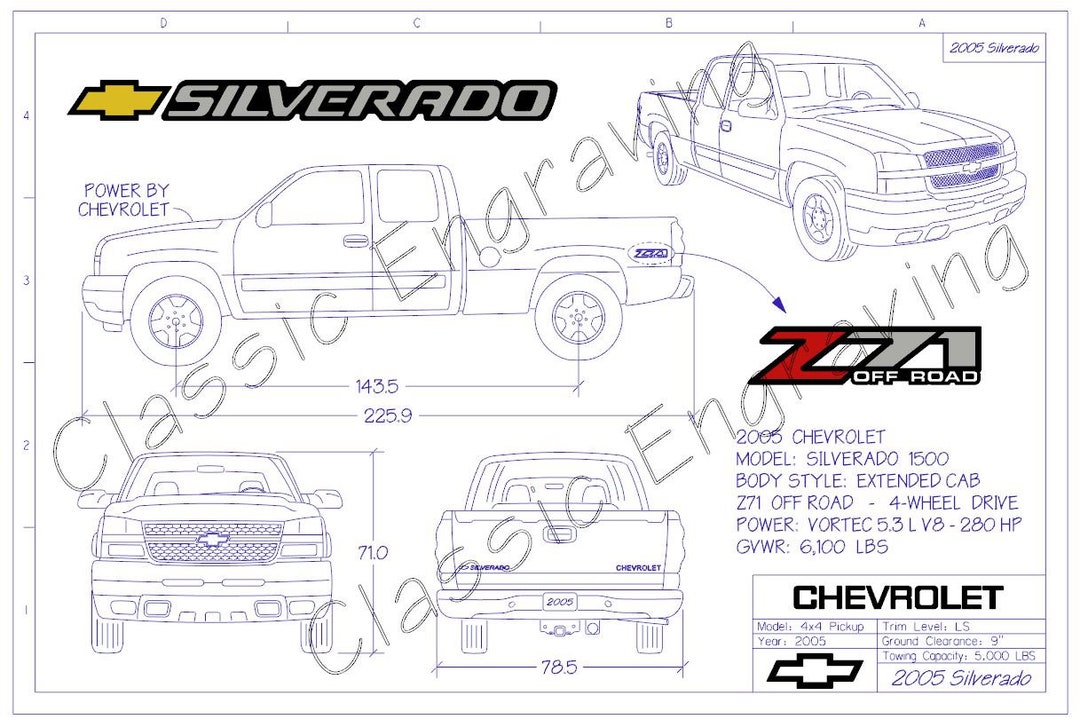 2006 Silverado "blueprint Drawing" Unframed Color Poster Print - Etsy