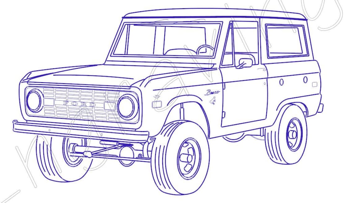 1974 or 1975 Ford Bronco blueprint Drawing Unframed Color Poster Print ...