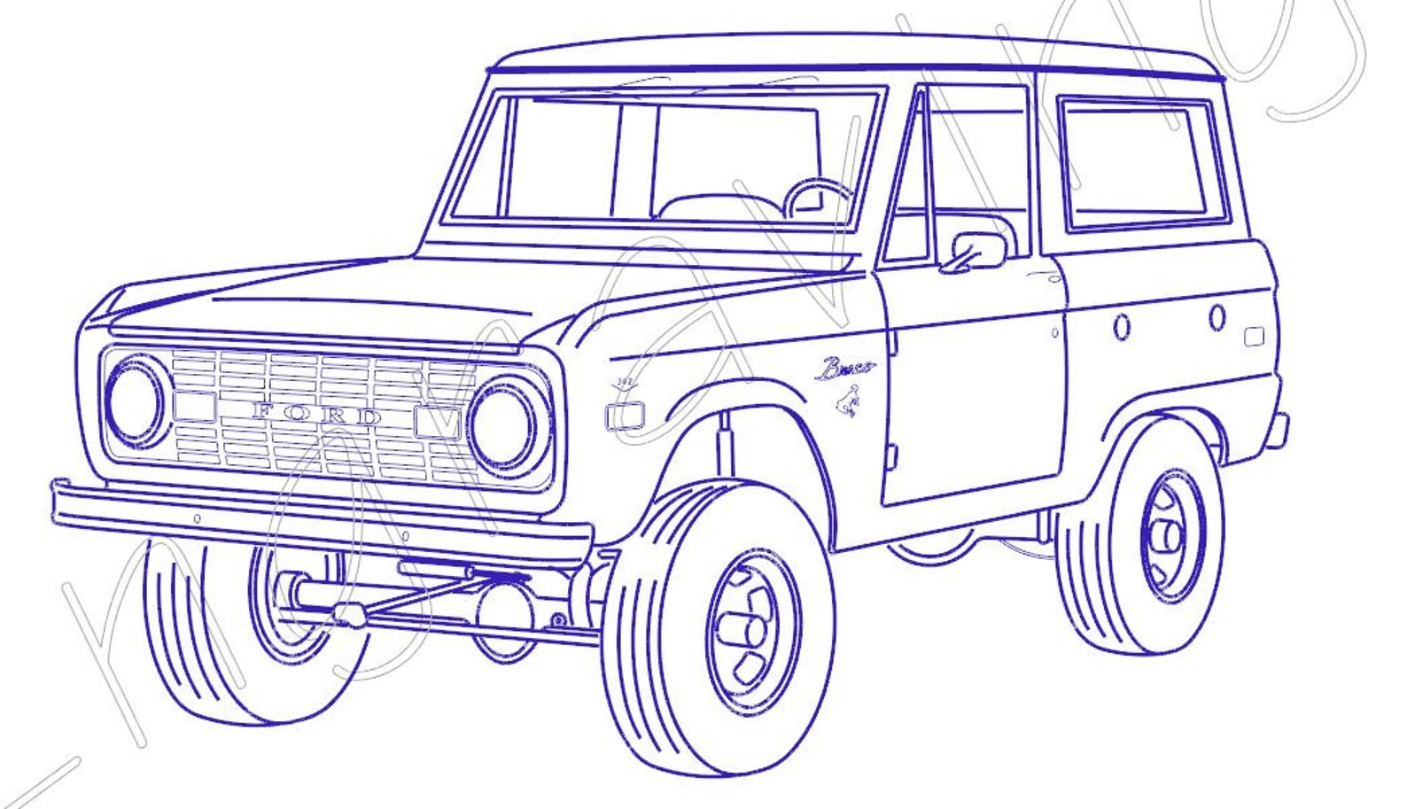 1974 or 1975 Ford Bronco blueprint Drawing Unframed Color Poster Print ...