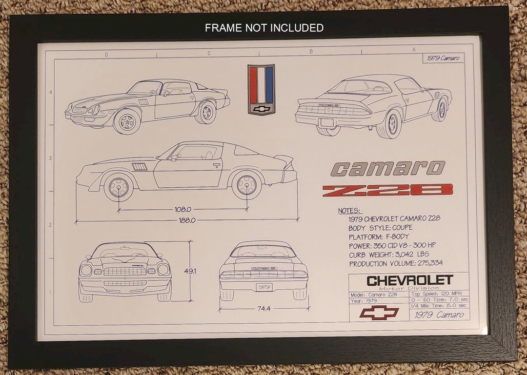 1979 Camaro Z28 "blueprint Drawing" Unframed Color Poster Print - Etsy