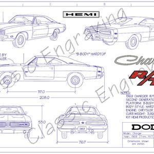 1969 Dodge Charger R/T "blueprint Drawing" Unframed Color Poster Print ...