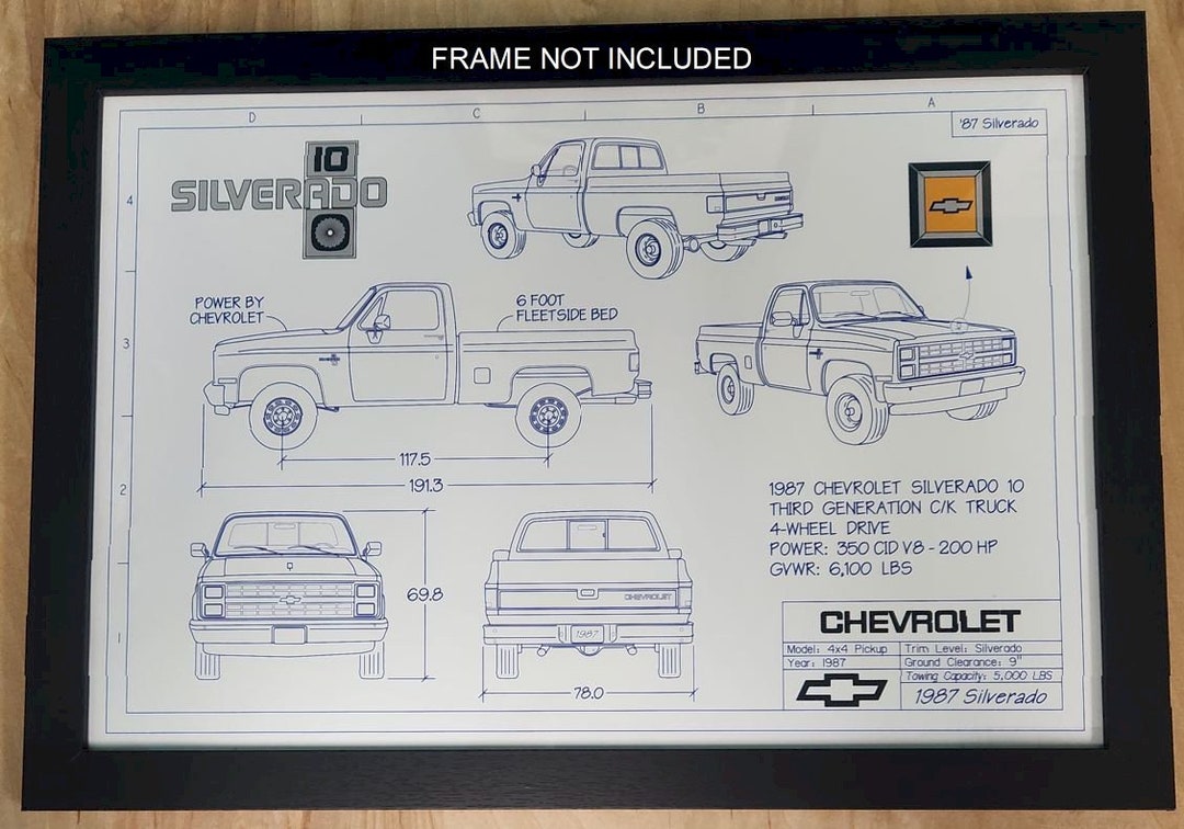 1987 Silverado "blueprint Drawing" Unframed Color Poster Print - Etsy