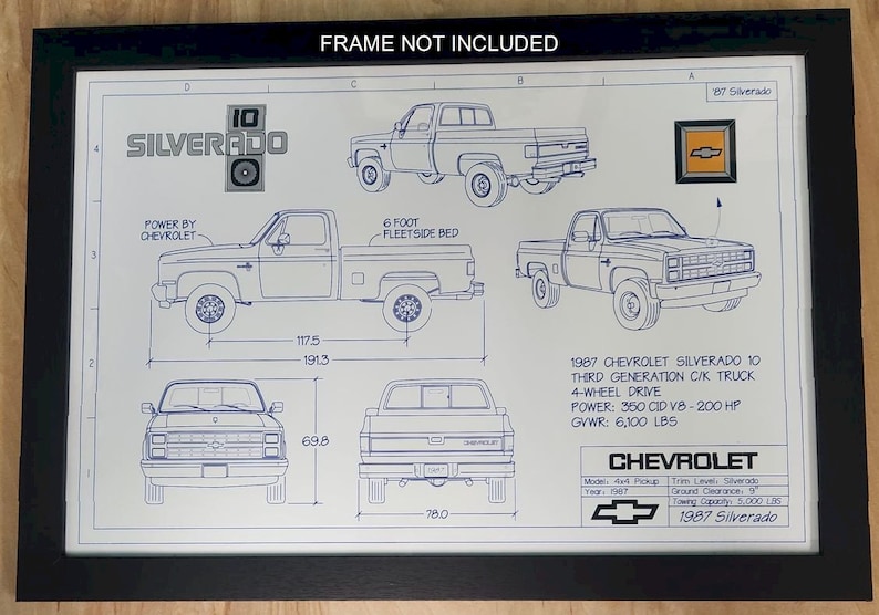 1987 Silverado "blueprint Drawing" Unframed Color Poster Print - Etsy