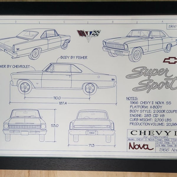 Chevy Nova Drawing - Etsy