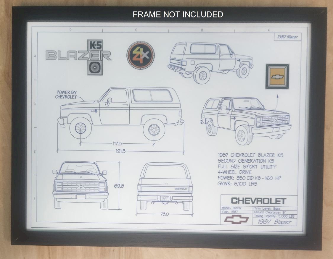 1987 Blazer "blueprint Drawing" Unframed Color Poster Print - Etsy