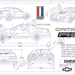 1986 Camaro RS "blueprint Drawing" Unframed Color Poster Print - Etsy