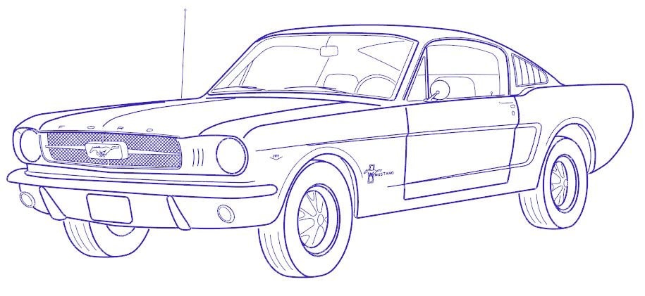 1965 Mustang Fastback "blueprint Drawing" Unframed Color Poster Print ...