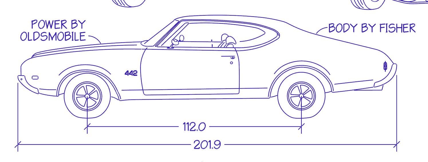 1969 Olds 442 "blueprint Drawing" Unframed Color Poster Print - Etsy