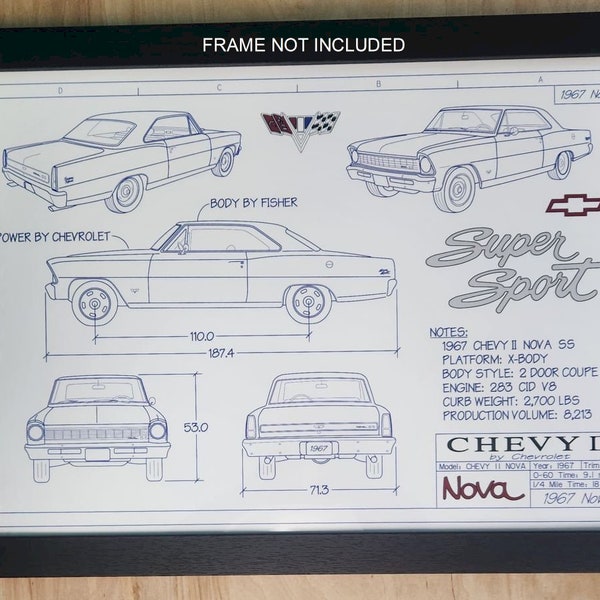 Chevy Blueprint Drawing - Etsy UK