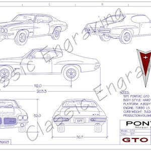 1971 Pontiac GTO "blueprint Drawing" Unframed Color Poster Print - Etsy
