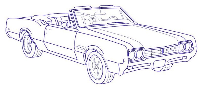 1966 Olds 442 Convertible "blueprint Drawing" Unframed Color Poster ...