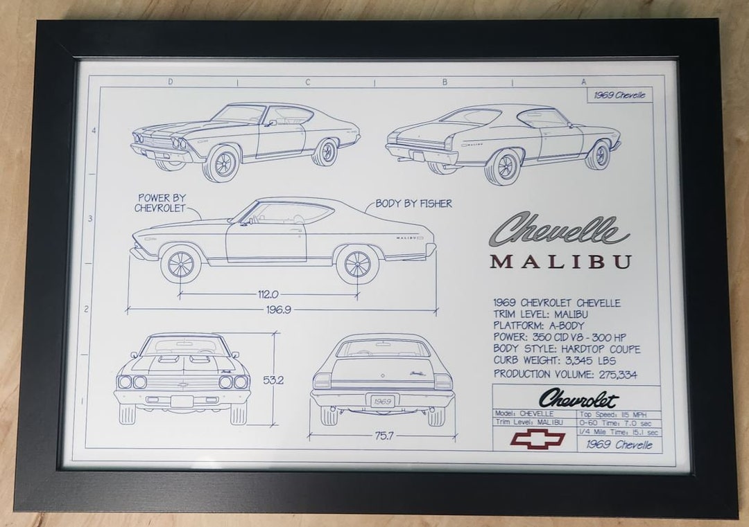 1969 Chevelle Malibu Dibujo de planos impresión de - Etsy México