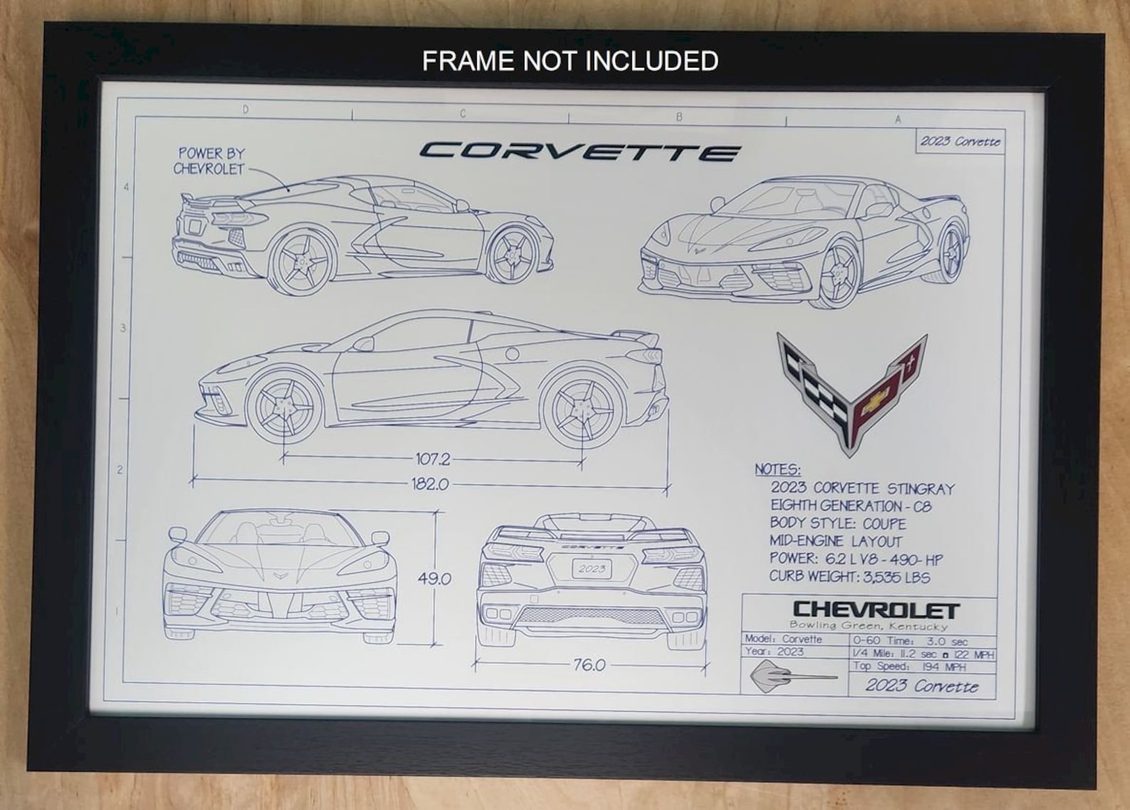 2023 Corvette Coupe "blueprint Drawing" Unframed Color Poster Print - Etsy