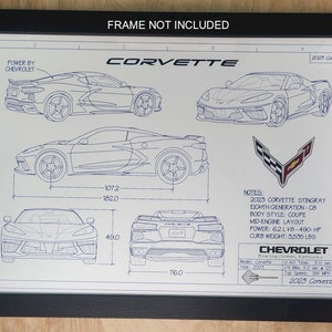 2023 Corvette Coupe "blueprint Drawing" Unframed Color Poster Print - Etsy