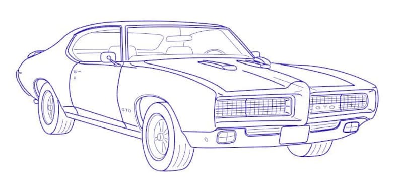 1969 Pontiac GTO "blueprint Drawing" Unframed Color Poster Print - Etsy