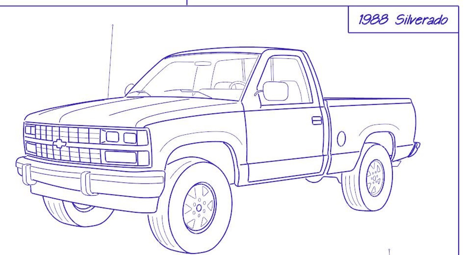 1988 Silverado "blueprint Drawing" Unframed Color Poster Print - Etsy