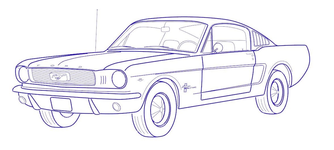 1966 Mustang Fastback "blueprint Drawing" Unframed Color Poster Print ...