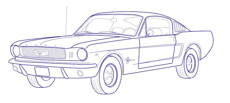 1966 Mustang Fastback "blueprint Drawing" Unframed Color Poster Print ...