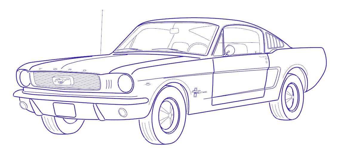 1966 Mustang Fastback "blueprint Drawing" Unframed Color Poster Print ...
