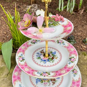 Gorgeous Remington Pink Floral Cake Stand / Tiered Serving Piece Tea ...