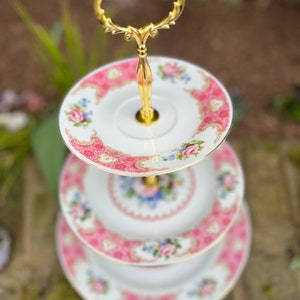 Gorgeous Remington Pink Floral Cake Stand / Tiered Serving Piece Tea ...