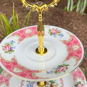 Gorgeous Remington Pink Floral Cake Stand / Tiered Serving Piece Tea ...