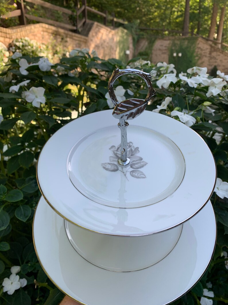 Vintage China Cake Stand Serving Tier in Midnight Rose Bone - Etsy