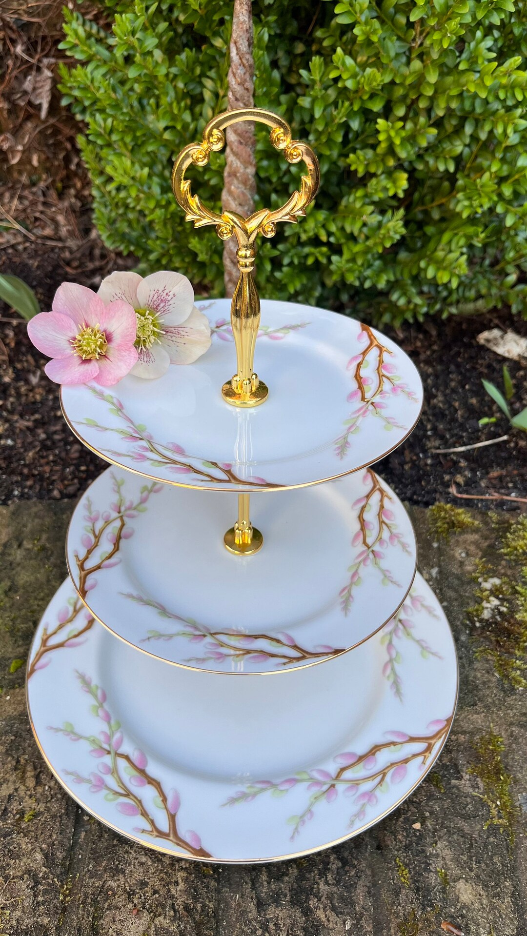 Stunning Vintage China Tiered Serving Tray / Cake Stand Tea Party Bone ...