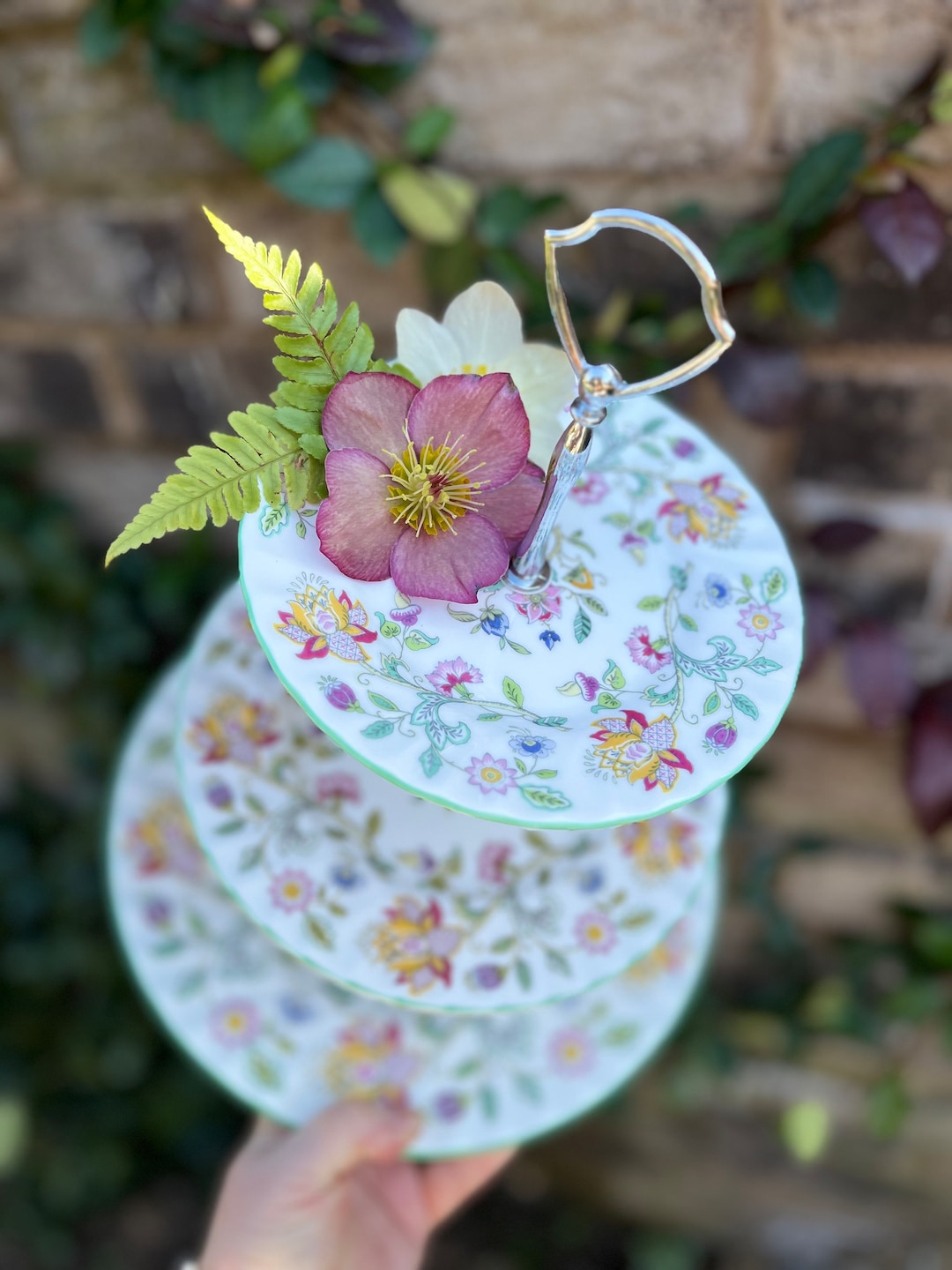 Fab Minton Haddon Hall Chintz Cake Stand / Tier Tea Party English China ...