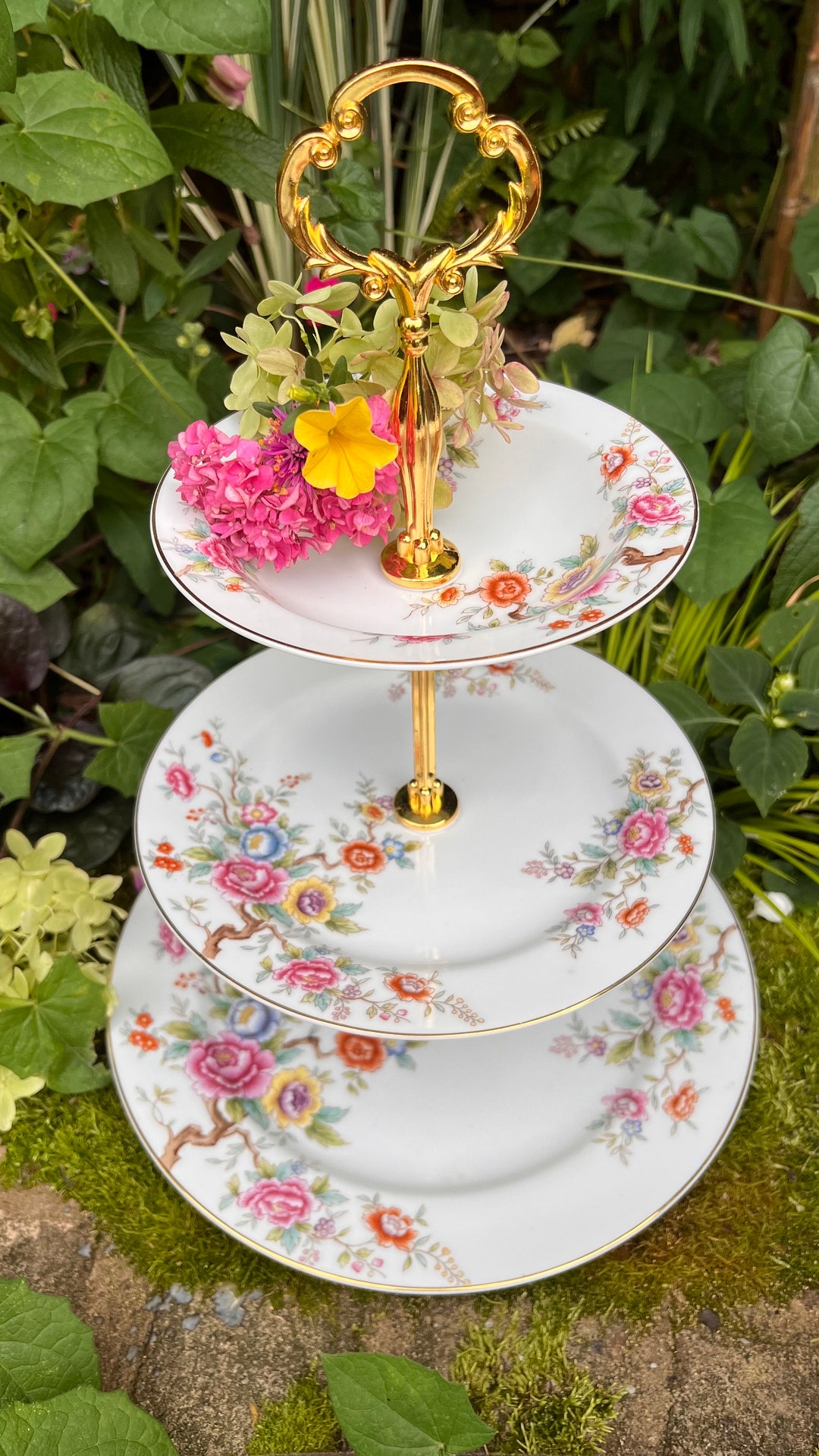 Chic Noritake China Cake Stand / Serving Tier Chinoiserie Shabby Chic ...