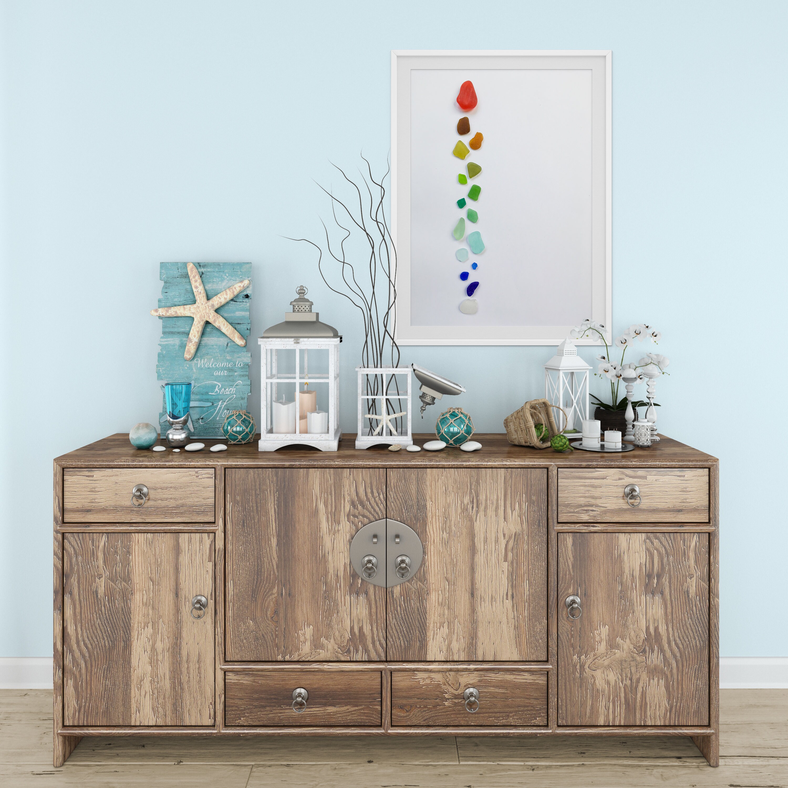 Beach Glass Wall Art, Sea Glass Print, Colorful Poster, Beach House ...