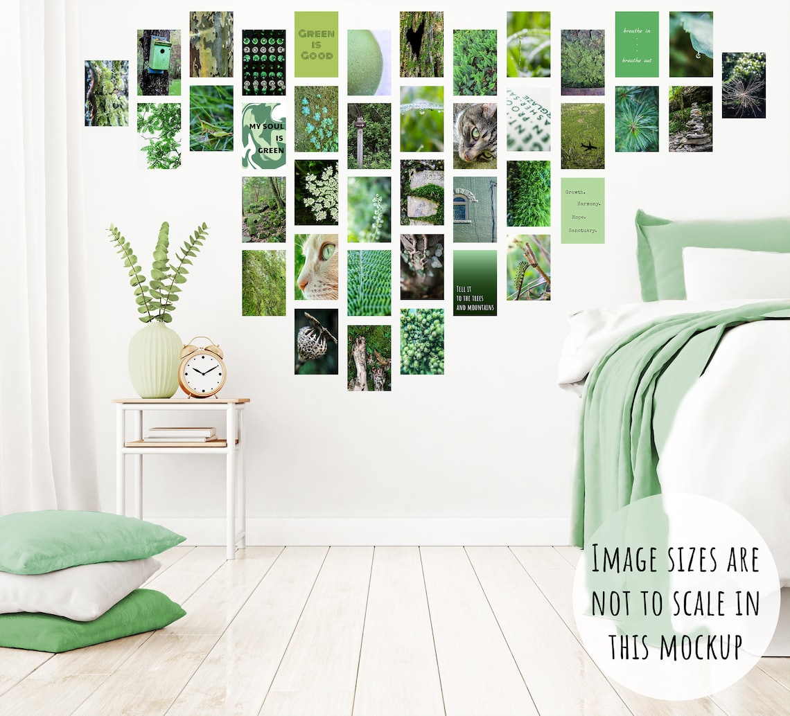 Green Aesthetic Wall Collage, Nature Wall Collage Kit Aesthetic Collage ...