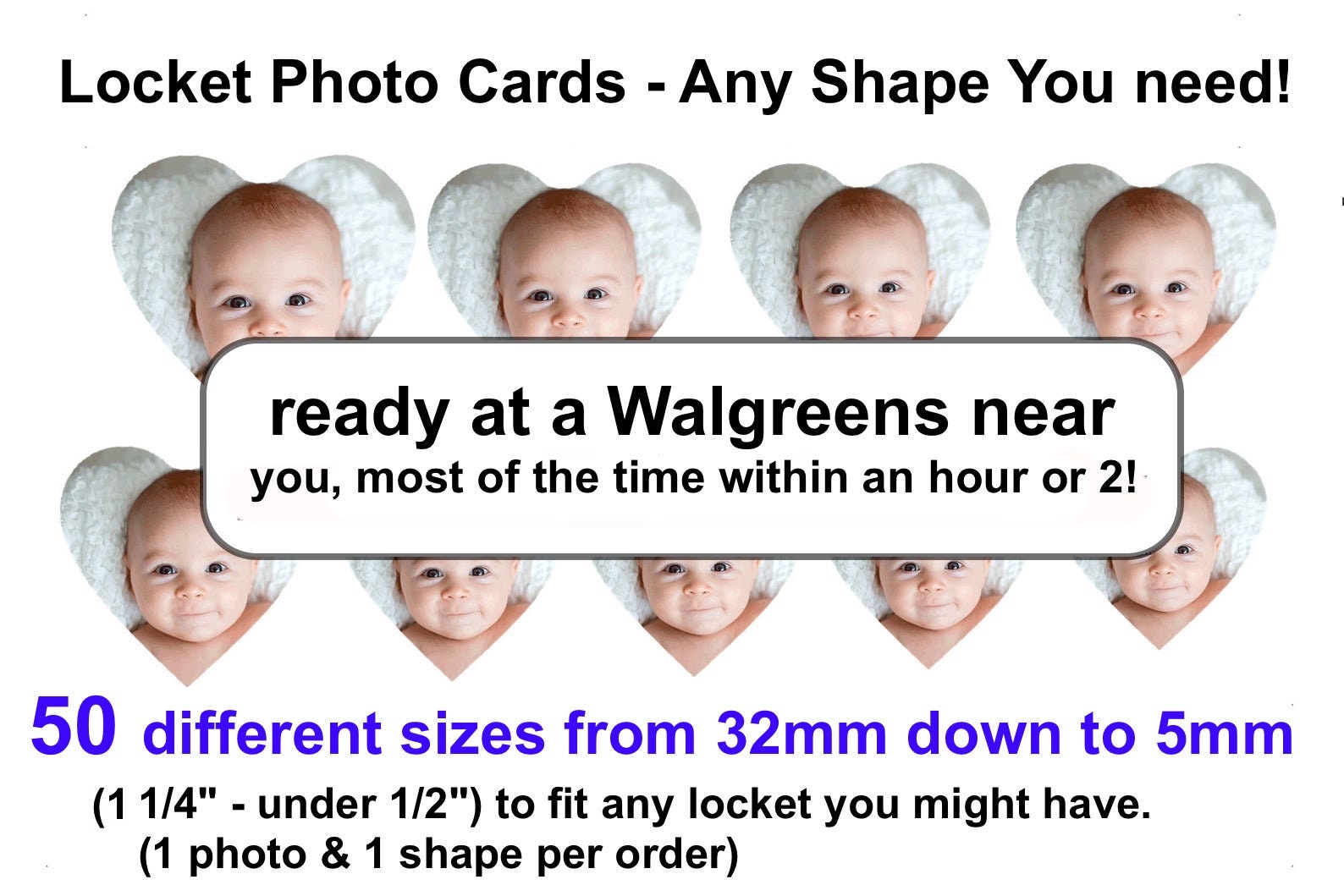 Physical Locket Photos 50 Different Sizes. pick up at - Etsy