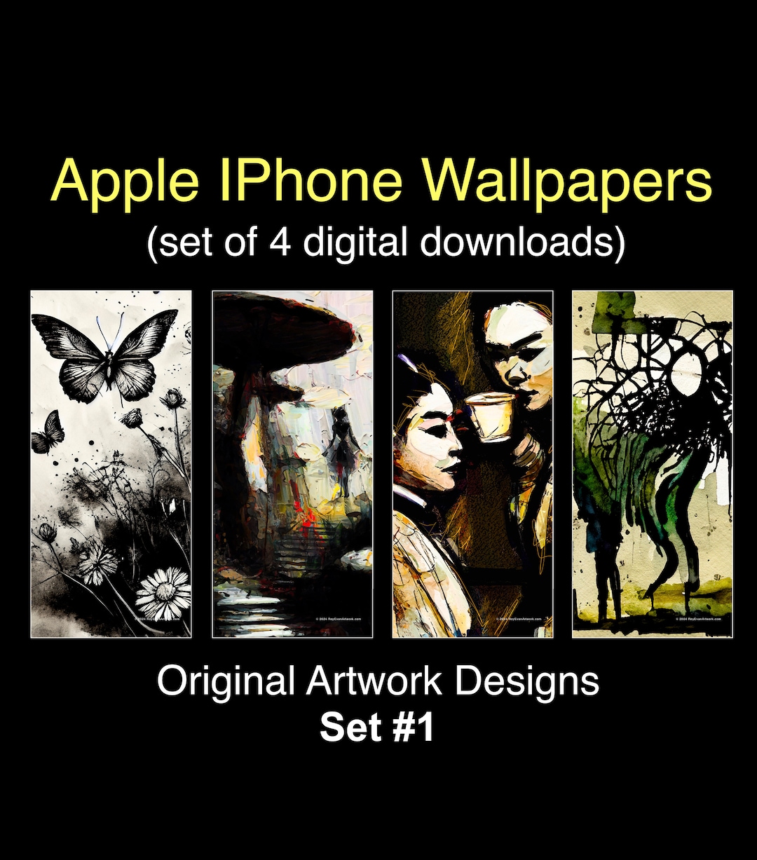 Apple iPhone Wallpapers Set #1 - Set of 4 Digital Downloads - Original ...
