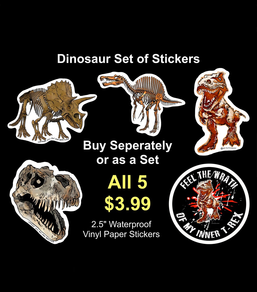 Dinosaur 2.5" Stickers - L Vinyl Waterproof Paper Sticker - Dinosaur ...