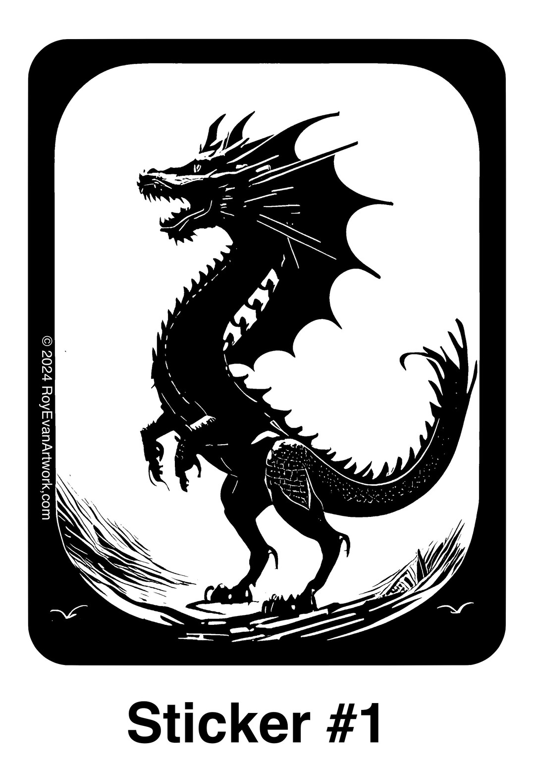 2.5" Sticker - Dragon Blockprint Style Waterproof Vinyl Paper Sticker ...