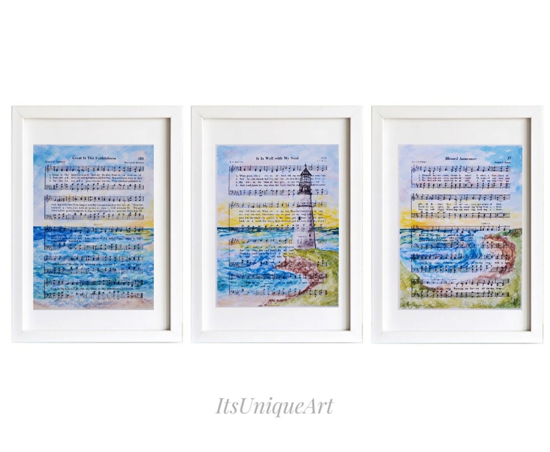 Set of 3 Hymnal Art Prints Hymn Coastal Lighthouse Seascape Christian ...